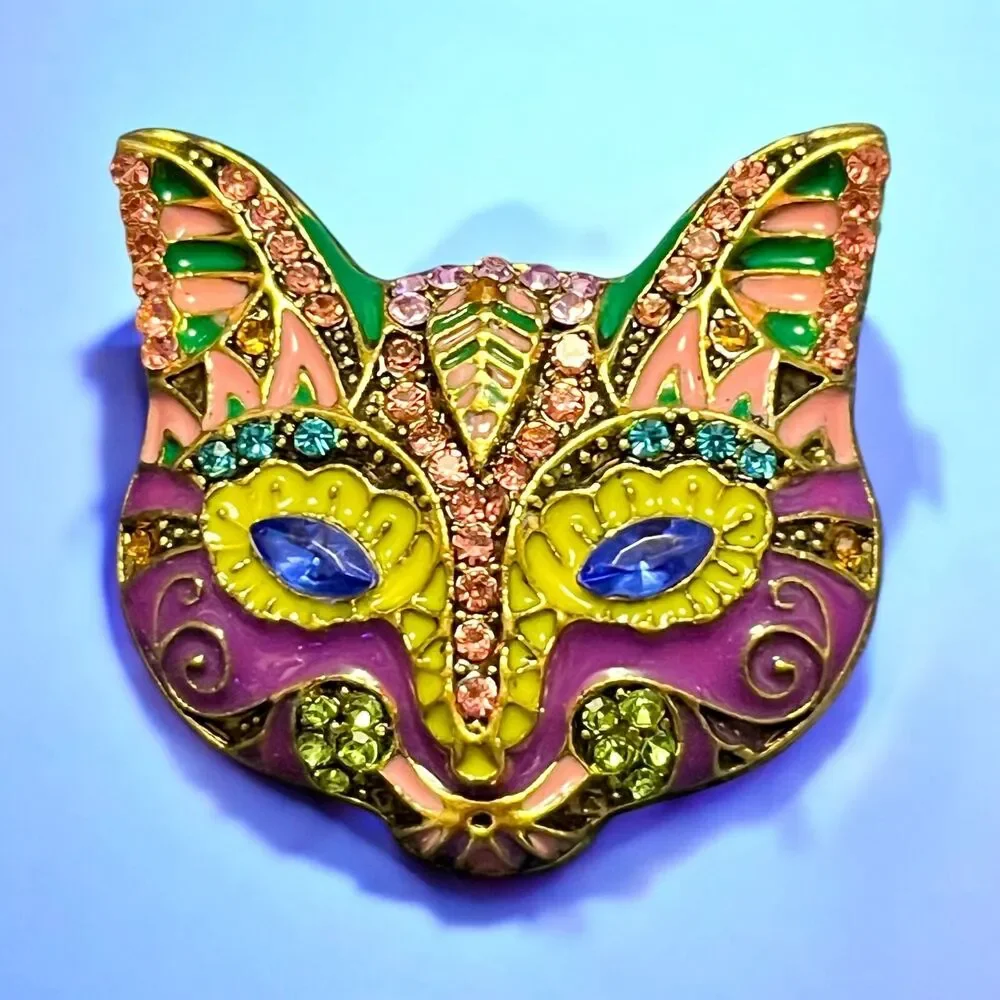 Jaded Enterprises | Jewelry | Retro Cat Mask Enamel Brooches | Poshmark